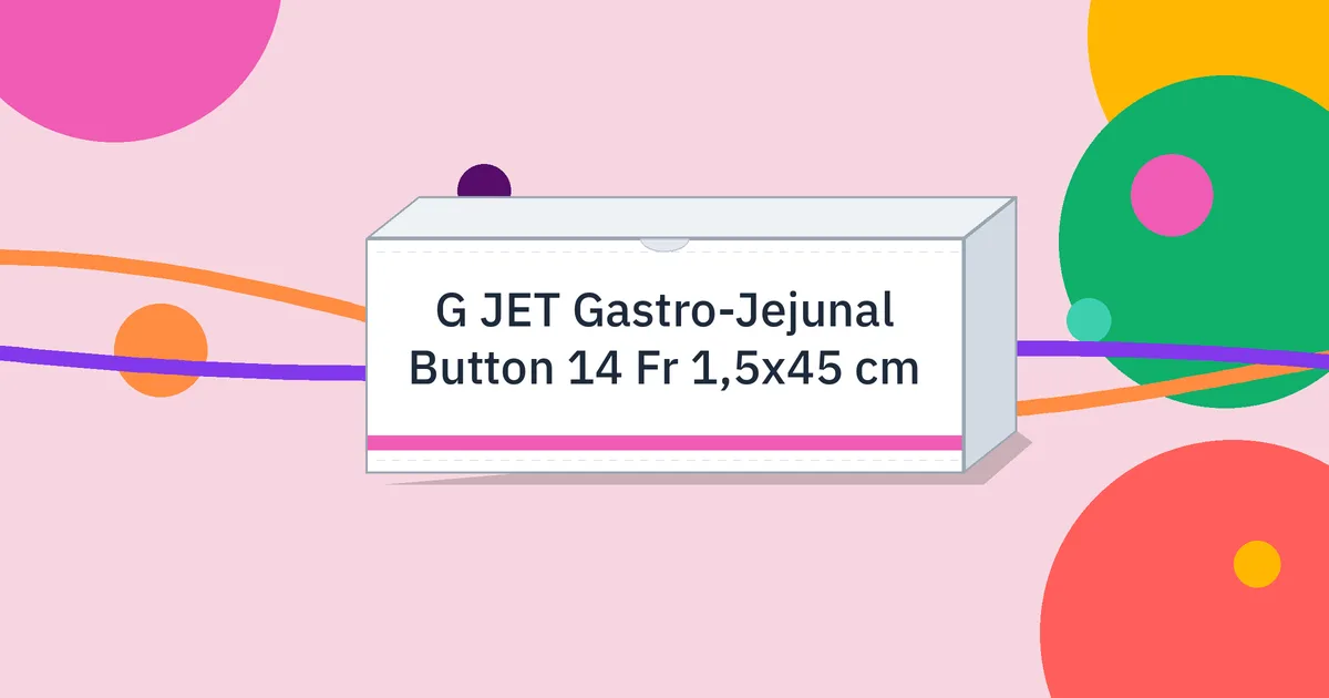 Symbolbild: Packung mit der Aufschrift G JET Gastro-Jejunal Button 14 Fr 1,5x45 cm (PZN 14346469) – Verfügbarkeit und Bezug in Apotheken in Frankfurt am Main