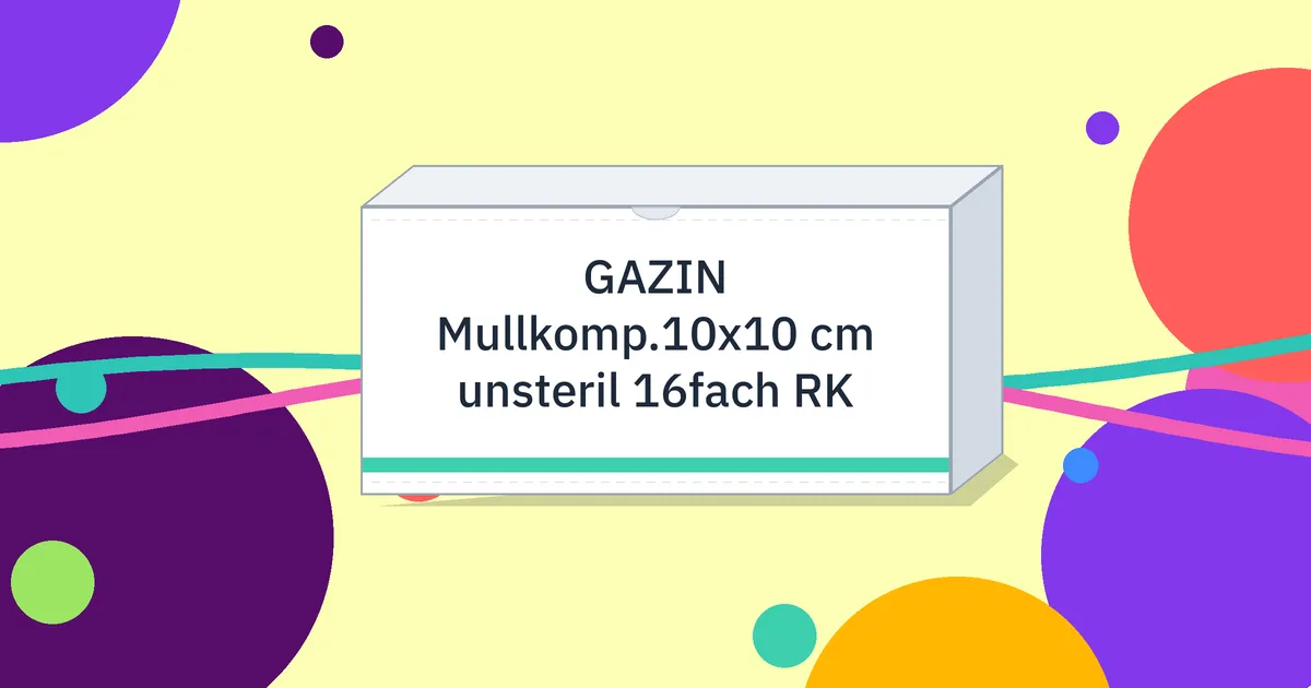 Symbolbild: Packung mit der Aufschrift GAZIN Mullkomp.10x10 cm unsteril 16fach RK (PZN 03959513) – Verfügbarkeit und Bezug in Apotheken in Frankfurt am Main