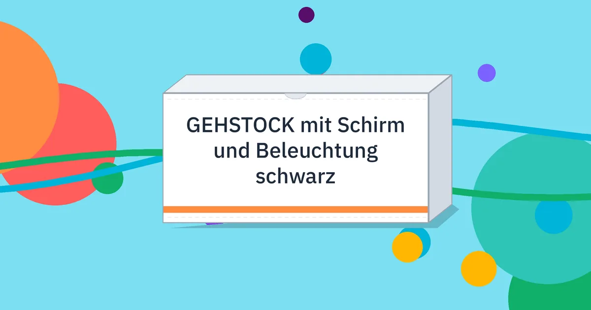 Symbolbild: Packung mit der Aufschrift GEHSTOCK mit Schirm und Beleuchtung schwarz (PZN 10245872) – Verfügbarkeit und Bezug in Apotheken in Frankfurt am Main