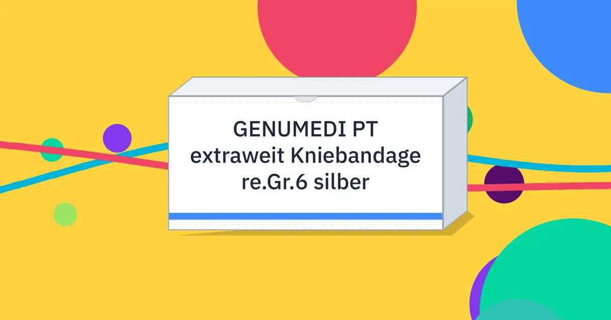 Symbolbild: Packung mit der Aufschrift GENUMEDI PT extraweit Kniebandage re.Gr.6 silber (PZN 15314158) – Verfügbarkeit und Bezug in Apotheken in Frankfurt am Main