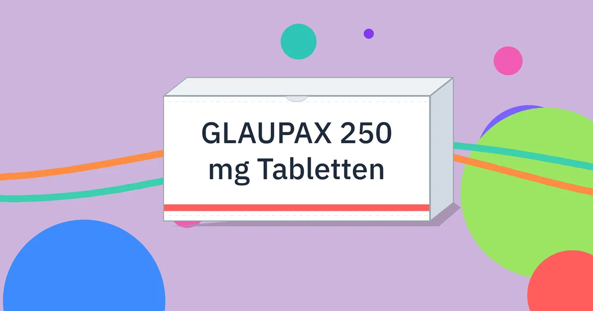 Symbolbild: Packung mit der Aufschrift GLAUPAX 250 mg Tabletten (PZN 08826202) – Verfügbarkeit und Bezug in Apotheken in Frankfurt am Main
