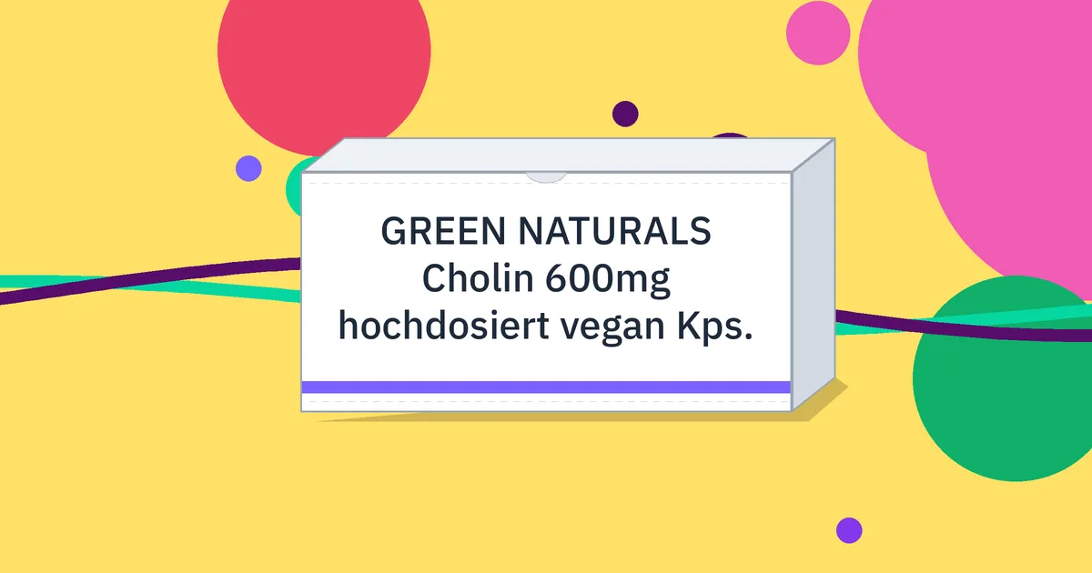 Symbolbild: Packung mit der Aufschrift GREEN NATURALS Cholin 600mg hochdosiert vegan Kps. (PZN 20086707) – Verfügbarkeit und Bezug in Apotheken in Frankfurt am Main