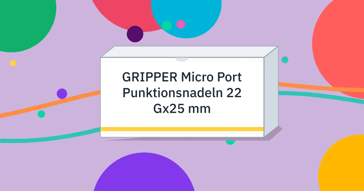 Symbolbild: Packung mit der Aufschrift GRIPPER Micro Port Punktionsnadeln 22 Gx25 mm (PZN 04653130) – Verfügbarkeit und Bezug in Apotheken in Frankfurt am Main