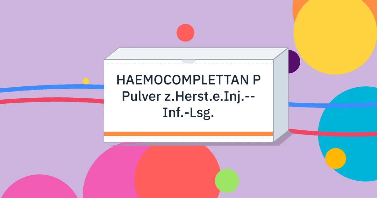 Symbolbild: Packung mit der Aufschrift HAEMOCOMPLETTAN P Pulver z.Herst.e.Inj.--Inf.-Lsg. (PZN 03331074) – Verfügbarkeit und Bezug in Apotheken in Frankfurt am Main