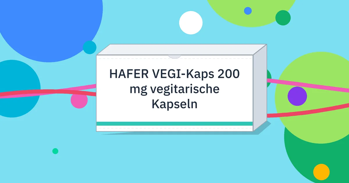 Symbolbild: Packung mit der Aufschrift HAFER VEGI-Kaps 200 mg vegitarische Kapseln (PZN 02462288) – Verfügbarkeit und Bezug in Apotheken in Frankfurt am Main