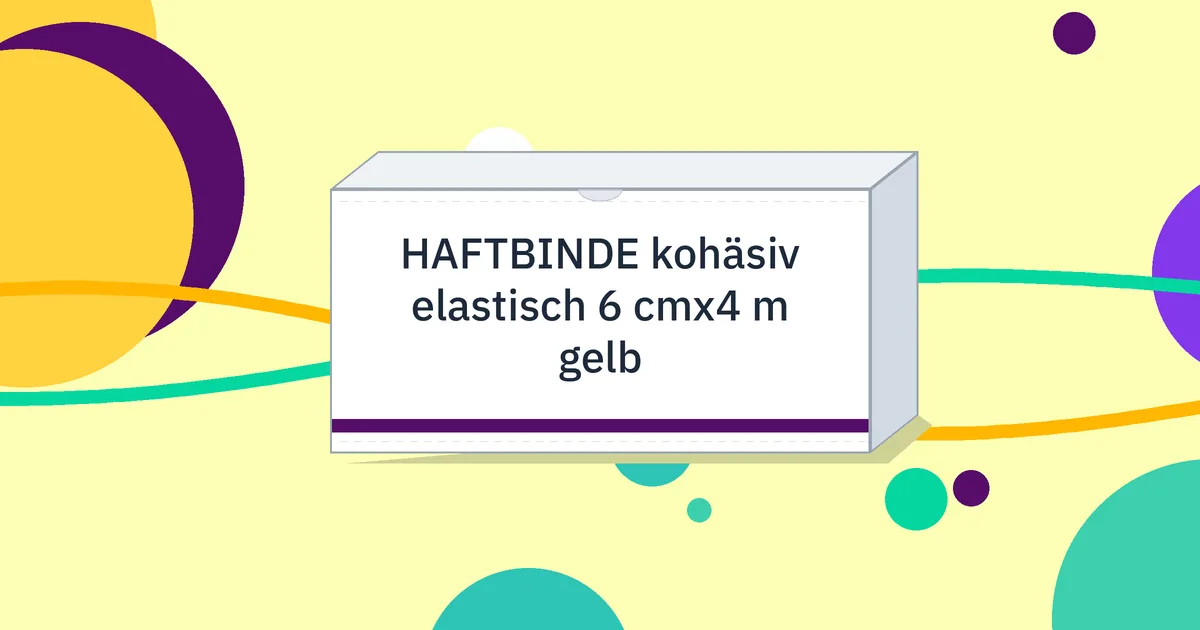 Symbolbild: Packung mit der Aufschrift HAFTBINDE kohäsiv elastisch 6 cmx4 m gelb (PZN 10404402) – Verfügbarkeit und Bezug in Apotheken in Frankfurt am Main