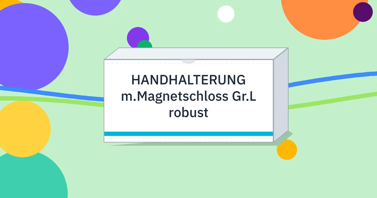 Symbolbild: Packung mit der Aufschrift HANDHALTERUNG m.Magnetschloss Gr.L robust (PZN 09167931) – Verfügbarkeit und Bezug in Apotheken in Frankfurt am Main