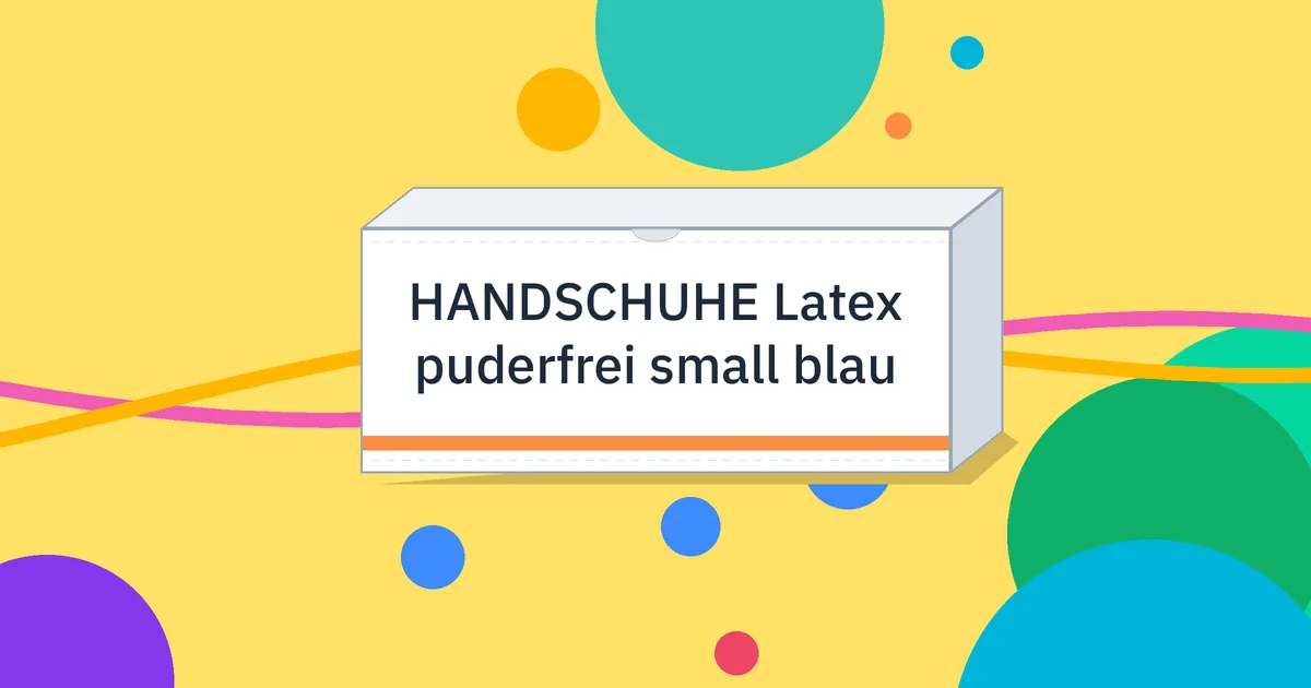 Symbolbild: Packung mit der Aufschrift HANDSCHUHE Latex puderfrei small blau (PZN 04650278) – Verfügbarkeit und Bezug in Apotheken in Frankfurt am Main