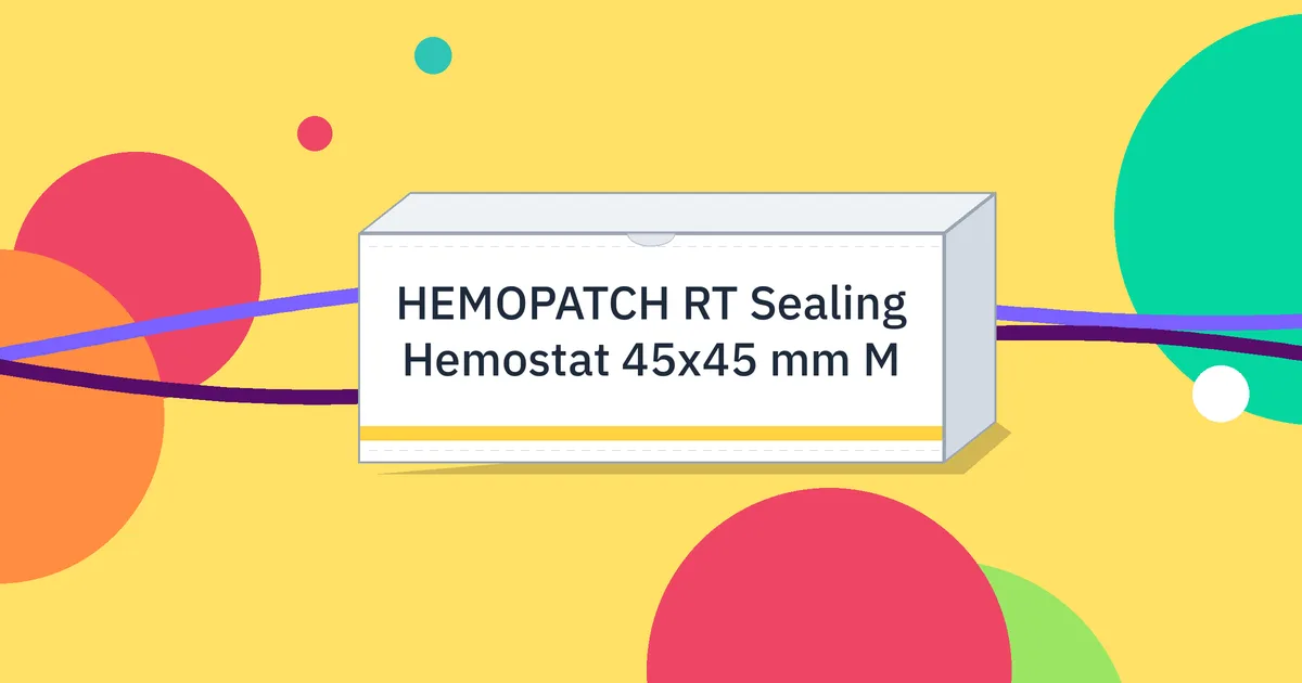 Symbolbild: Packung mit der Aufschrift HEMOPATCH RT Sealing Hemostat 45x45 mm M (PZN 19753587) – Verfügbarkeit und Bezug in Apotheken in Frankfurt am Main