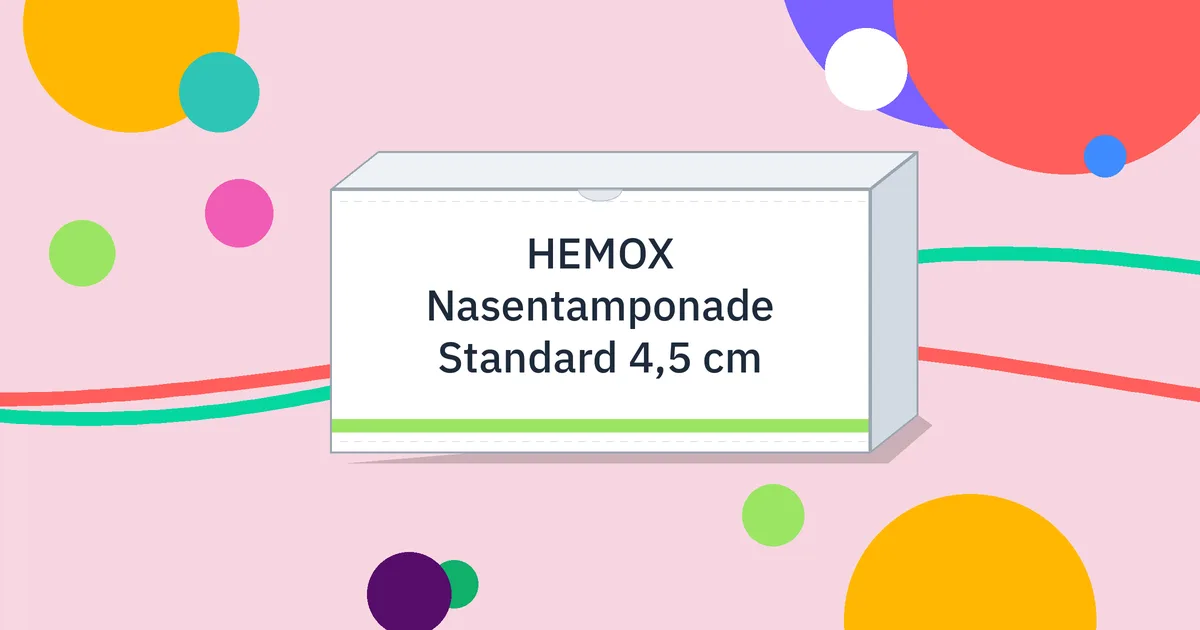 Symbolbild: Packung mit der Aufschrift HEMOX Nasentamponade Standard 4,5 cm (PZN 06592450) – Verfügbarkeit und Bezug in Apotheken in Frankfurt am Main