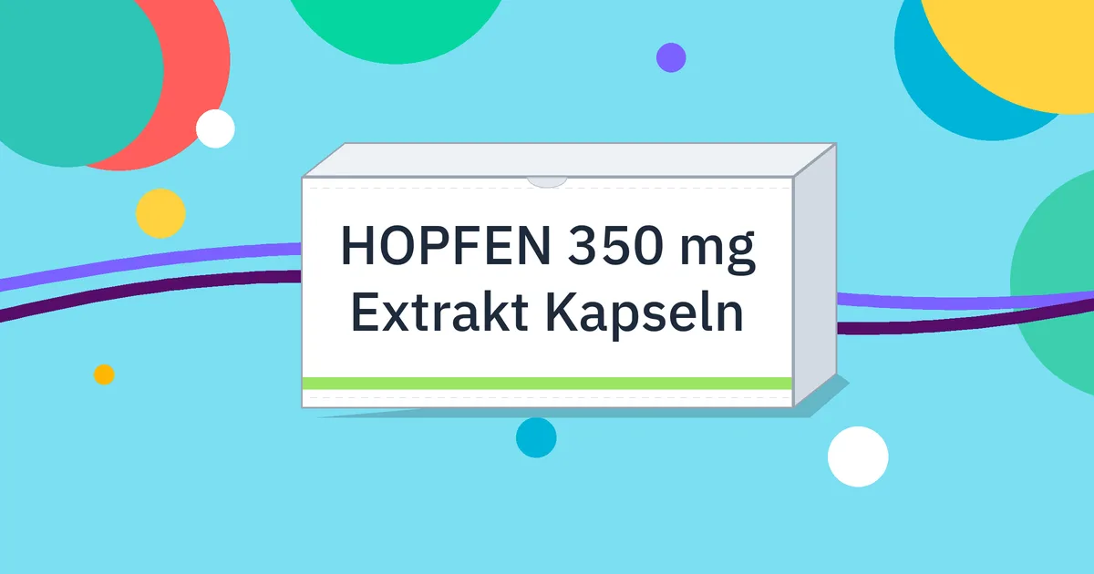 Symbolbild: Packung mit der Aufschrift HOPFEN 350 mg Extrakt Kapseln (PZN 18181143) – Verfügbarkeit und Bezug in Apotheken in Frankfurt am Main