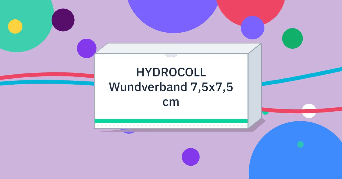 Symbolbild: Packung mit der Aufschrift HYDROCOLL Wundverband 7,5x7,5 cm (PZN 18133865) – Verfügbarkeit und Bezug in Apotheken in Frankfurt am Main