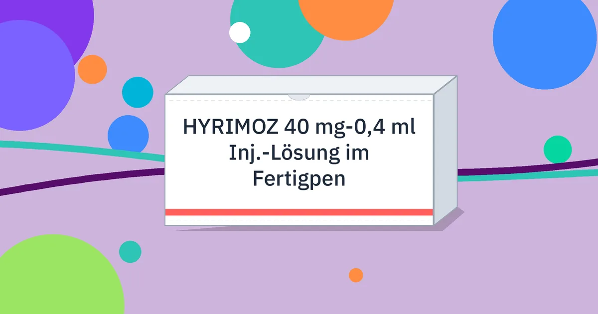 Symbolbild: Packung mit der Aufschrift HYRIMOZ 40 mg-0,4 ml Inj.-Lösung im Fertigpen (PZN 18657479) – Verfügbarkeit und Bezug in Apotheken in Frankfurt am Main