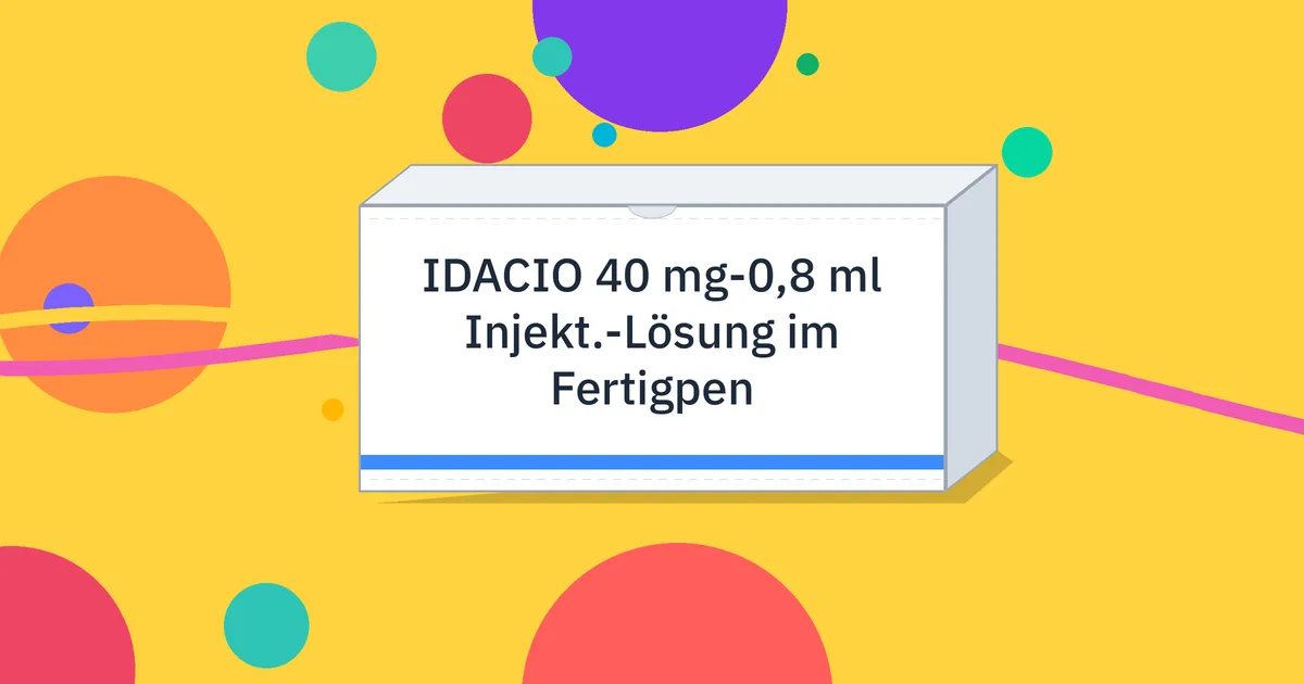 Symbolbild: Packung mit der Aufschrift IDACIO 40 mg-0,8 ml Injekt.-Lösung im Fertigpen (PZN 16790352) – Verfügbarkeit und Bezug in Apotheken in Frankfurt am Main