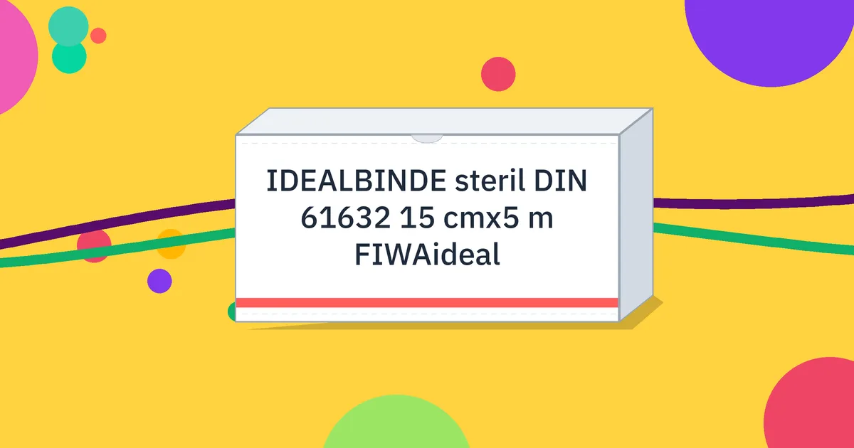 Symbolbild: Packung mit der Aufschrift IDEALBINDE steril DIN 61632 15 cmx5 m FIWAideal (PZN 11860243) – Verfügbarkeit und Bezug in Apotheken in Frankfurt am Main