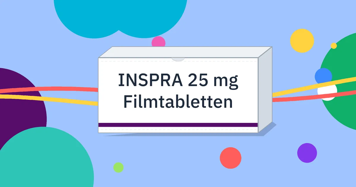 Symbolbild: Packung mit der Aufschrift INSPRA 25 mg Filmtabletten (PZN 13416073) – Verfügbarkeit und Bezug in Apotheken in Frankfurt am Main