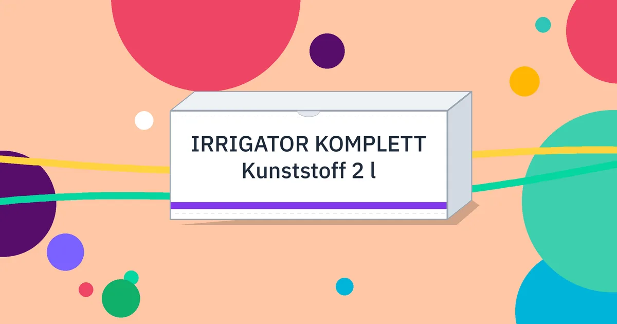 Symbolbild: Packung mit der Aufschrift IRRIGATOR KOMPLETT Kunststoff 2 l (PZN 01963545) – Verfügbarkeit und Bezug in Apotheken in Frankfurt am Main