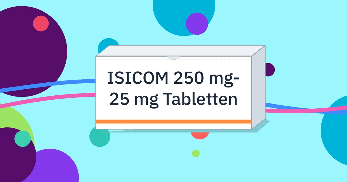 Symbolbild: Packung mit der Aufschrift ISICOM 250 mg-25 mg Tabletten (PZN 08507951) – Verfügbarkeit und Bezug in Apotheken in Frankfurt am Main