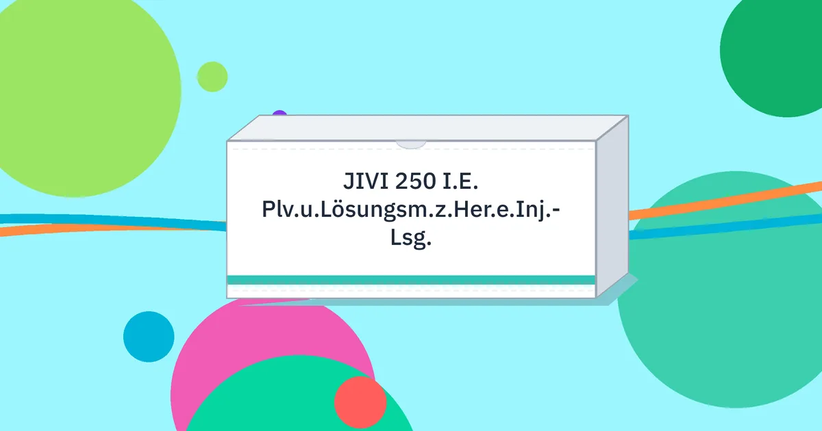 Symbolbild: Packung mit der Aufschrift JIVI 250 I.E. Plv.u.Lösungsm.z.Her.e.Inj.-Lsg. (PZN 13708953) – Verfügbarkeit und Bezug in Apotheken in Frankfurt am Main