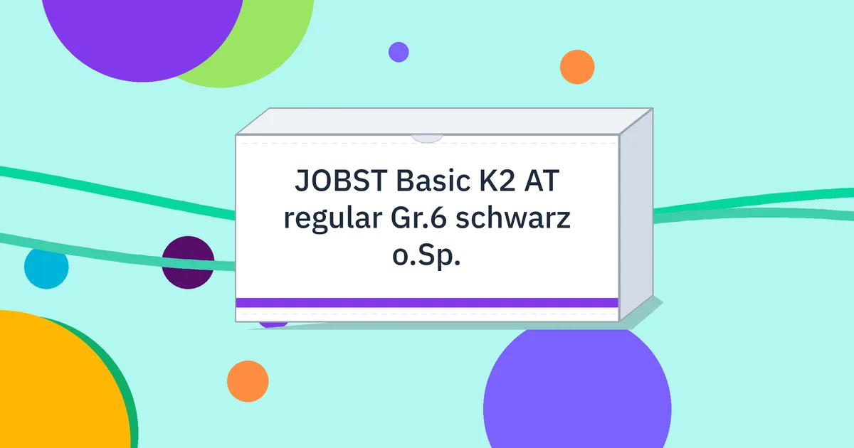 Symbolbild: Packung mit der Aufschrift JOBST Basic K2 AT regular Gr.6 schwarz o.Sp. (PZN 15312202) – Verfügbarkeit und Bezug in Apotheken in Frankfurt am Main