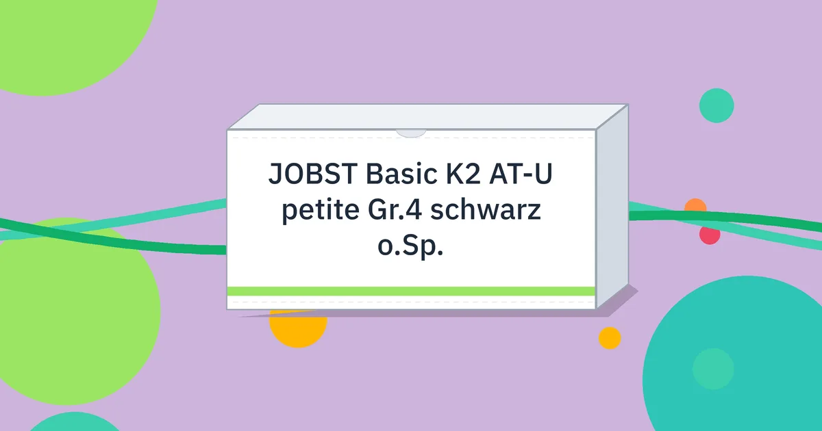 Symbolbild: Packung mit der Aufschrift JOBST Basic K2 AT-U petite Gr.4 schwarz o.Sp. (PZN 15312107) – Verfügbarkeit und Bezug in Apotheken in Frankfurt am Main