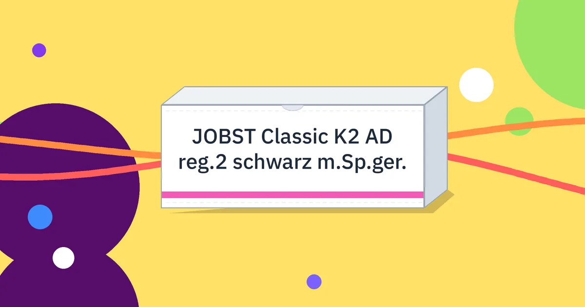 Symbolbild: Packung mit der Aufschrift JOBST Classic K2 AD reg.2 schwarz m.Sp.ger. (PZN 10726229) – Verfügbarkeit und Bezug in Apotheken in Frankfurt am Main