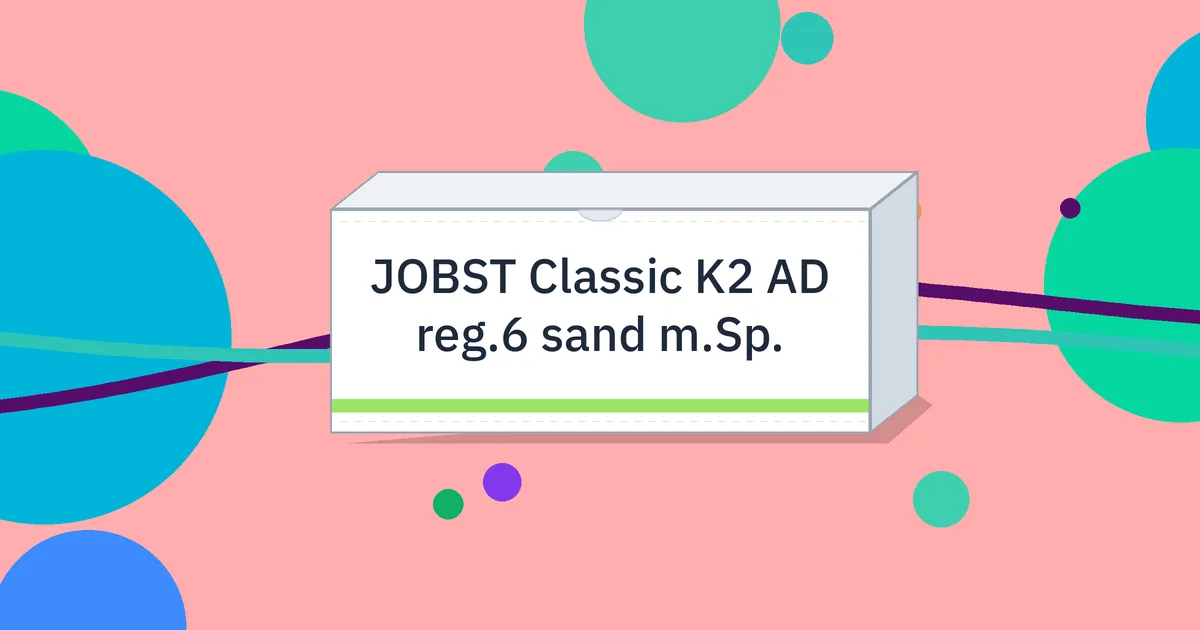 Symbolbild: Packung mit der Aufschrift JOBST Classic K2 AD reg.6 sand m.Sp. (PZN 11269432) – Verfügbarkeit und Bezug in Apotheken in Frankfurt am Main