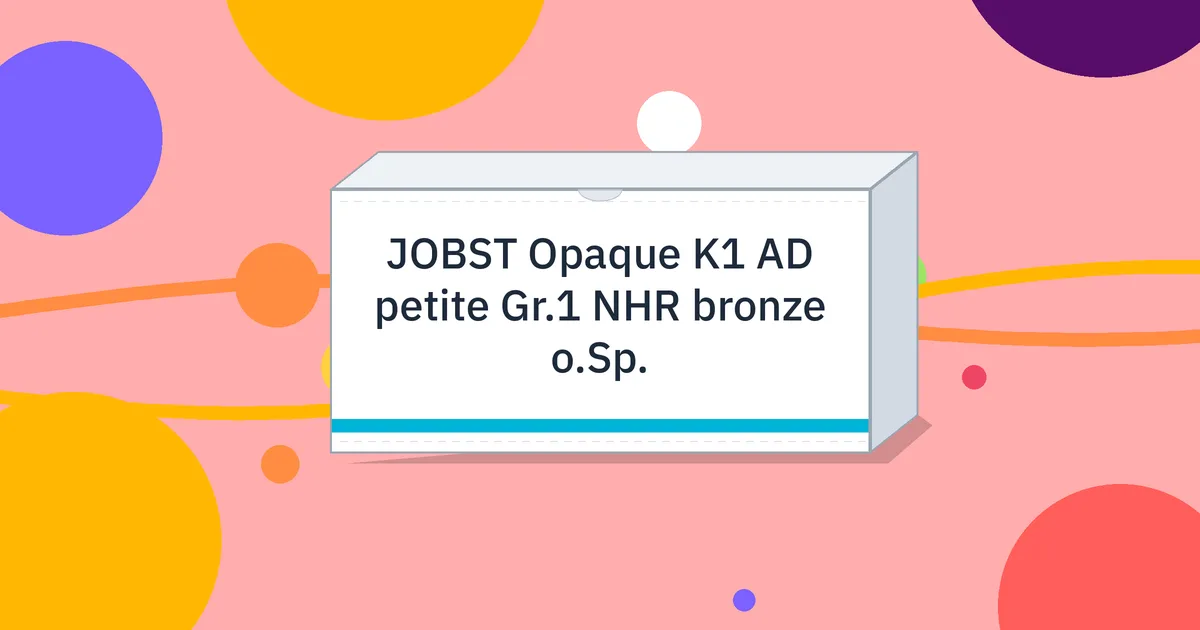 Symbolbild: Packung mit der Aufschrift JOBST Opaque K1 AD petite Gr.1 NHR bronze o.Sp. (PZN 13079983) – Verfügbarkeit und Bezug in Apotheken in Frankfurt am Main