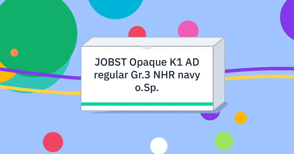 Symbolbild: Packung mit der Aufschrift JOBST Opaque K1 AD regular Gr.3 NHR navy o.Sp. (PZN 13082554) – Verfügbarkeit und Bezug in Apotheken in Frankfurt am Main