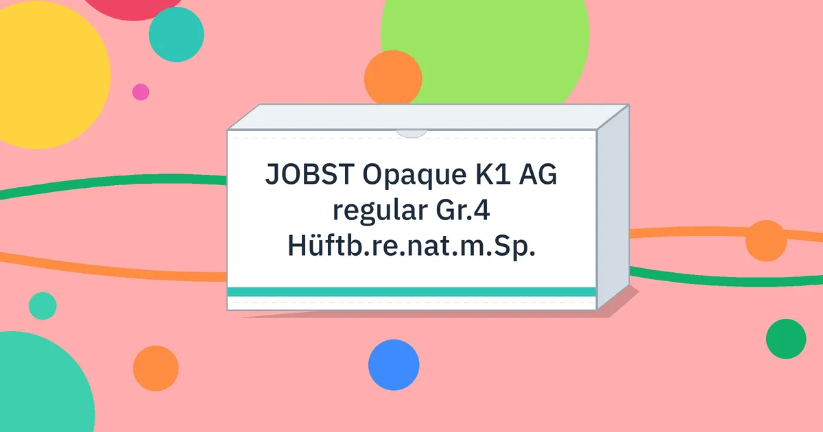 Symbolbild: Packung mit der Aufschrift JOBST Opaque K1 AG regular Gr.4 Hüftb.re.nat.m.Sp. (PZN 13101286) – Verfügbarkeit und Bezug in Apotheken in Frankfurt am Main