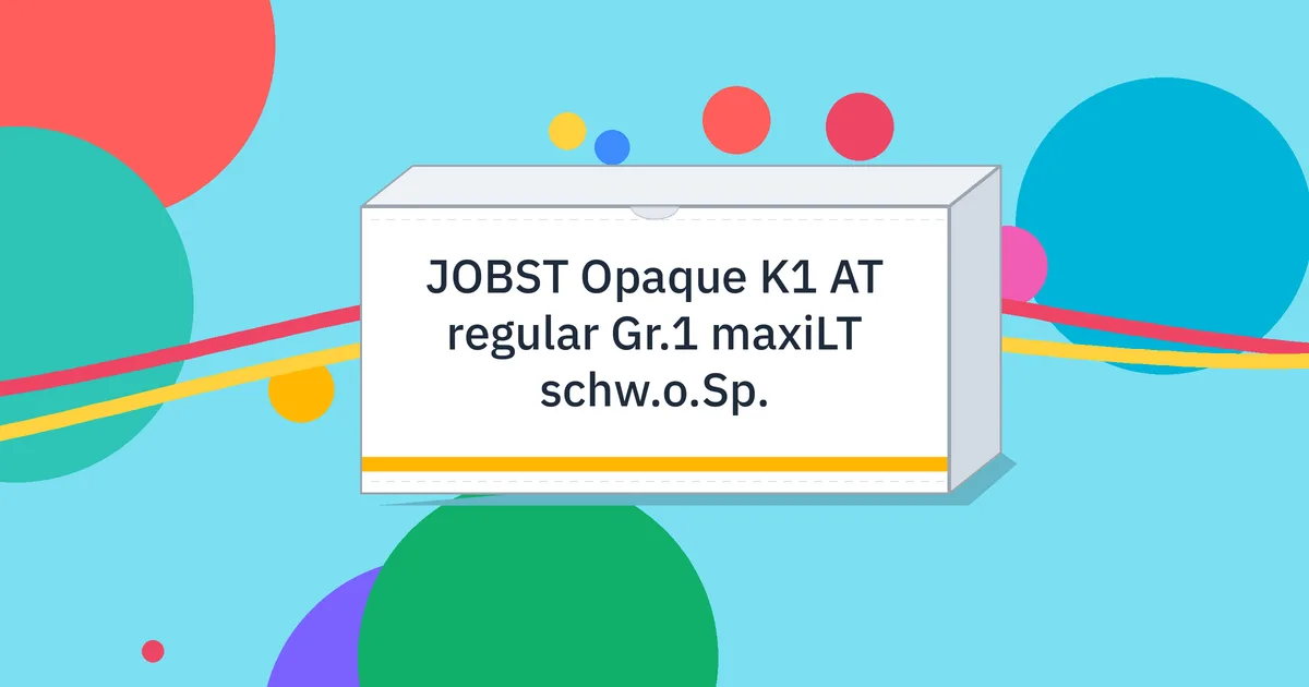 Symbolbild: Packung mit der Aufschrift JOBST Opaque K1 AT regular Gr.1 maxiLT schw.o.Sp. (PZN 13106668) – Verfügbarkeit und Bezug in Apotheken in Frankfurt am Main