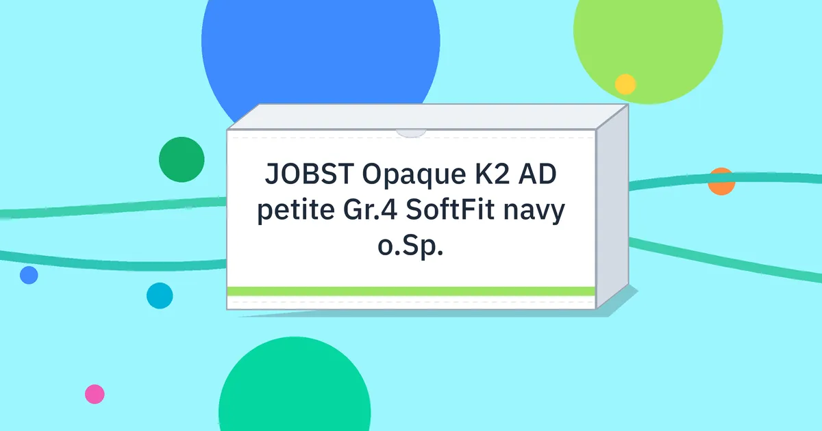 Symbolbild: Packung mit der Aufschrift JOBST Opaque K2 AD petite Gr.4 SoftFit navy o.Sp. (PZN 13110078) – Verfügbarkeit und Bezug in Apotheken in Frankfurt am Main
