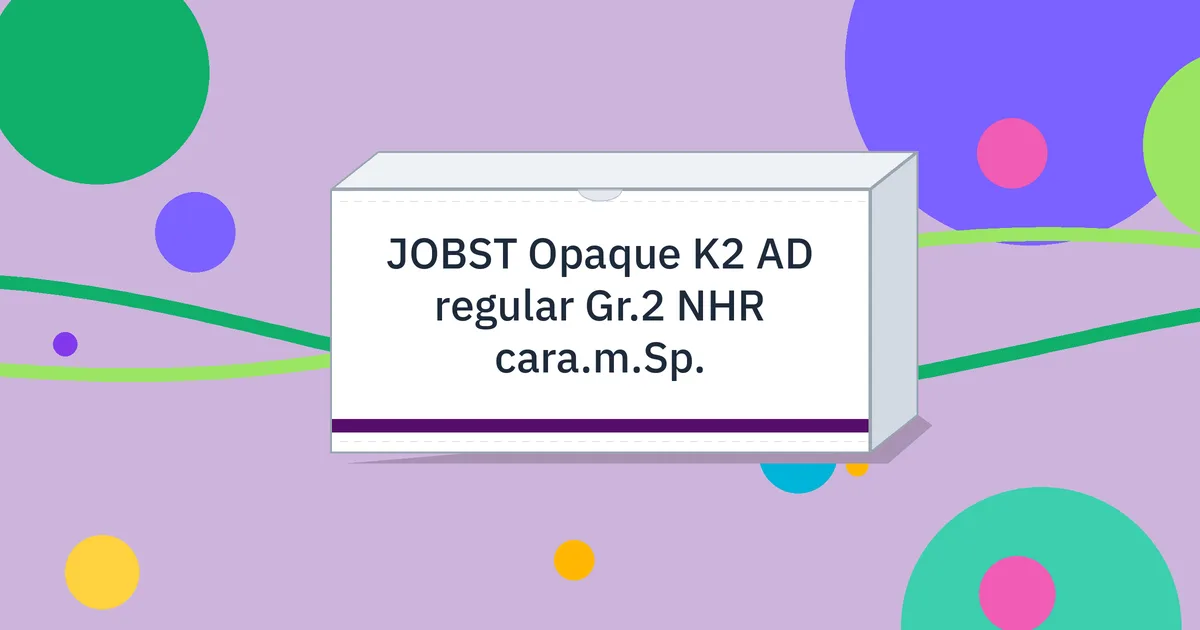 Symbolbild: Packung mit der Aufschrift JOBST Opaque K2 AD regular Gr.2 NHR cara.m.Sp. (PZN 13110411) – Verfügbarkeit und Bezug in Apotheken in Frankfurt am Main