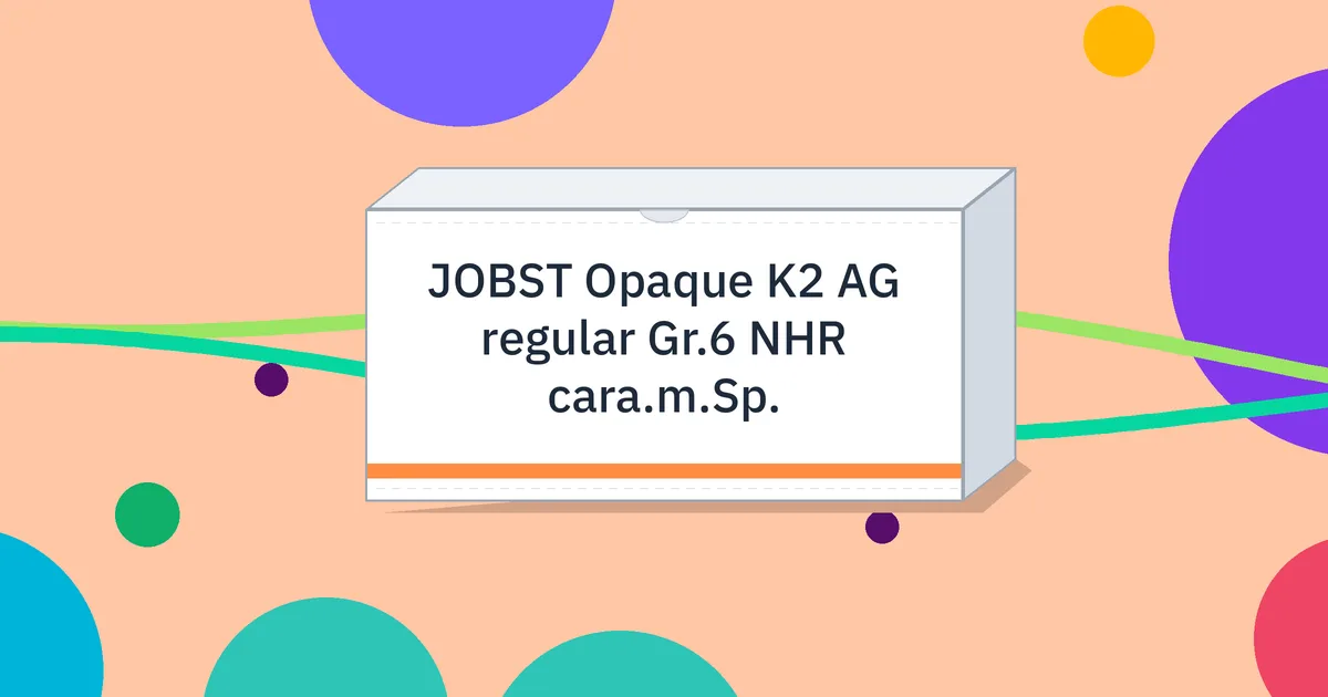 Symbolbild: Packung mit der Aufschrift JOBST Opaque K2 AG regular Gr.6 NHR cara.m.Sp. (PZN 11252710) – Verfügbarkeit und Bezug in Apotheken in Frankfurt am Main