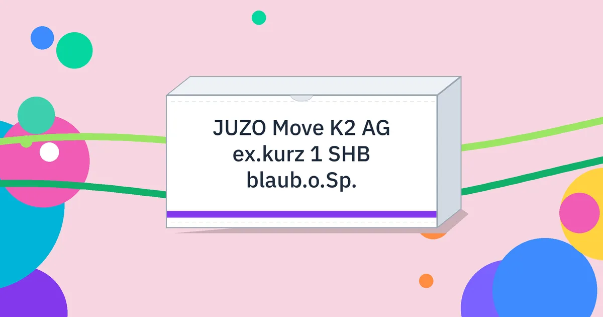 Symbolbild: Packung mit der Aufschrift JUZO Move K2 AG ex.kurz 1 SHB blaub.o.Sp. (PZN 18565435) – Verfügbarkeit und Bezug in Apotheken in Frankfurt am Main