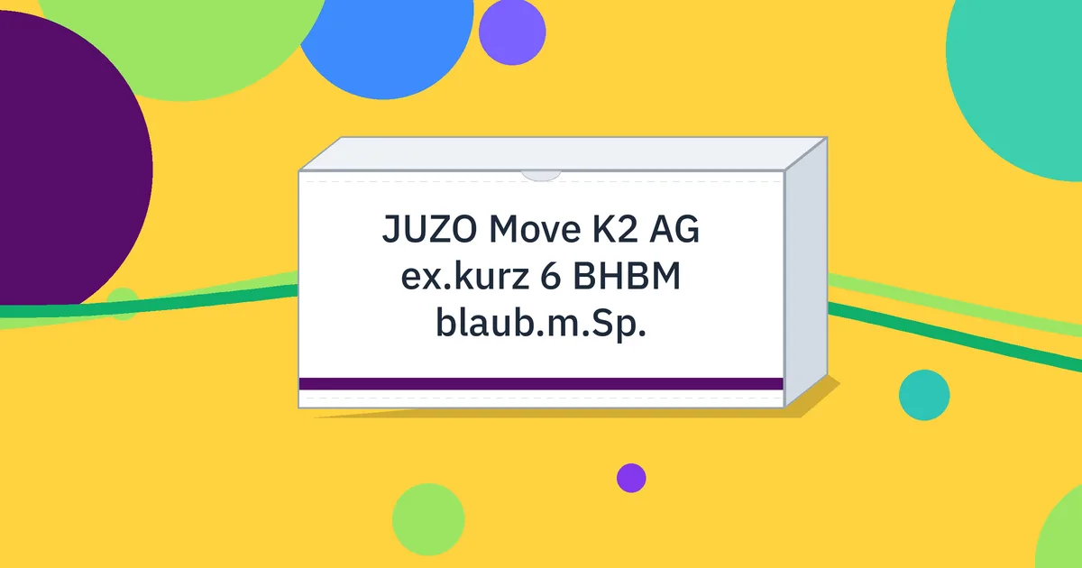 Symbolbild: Packung mit der Aufschrift JUZO Move K2 AG ex.kurz 6 BHBM blaub.m.Sp. (PZN 18564157) – Verfügbarkeit und Bezug in Apotheken in Frankfurt am Main
