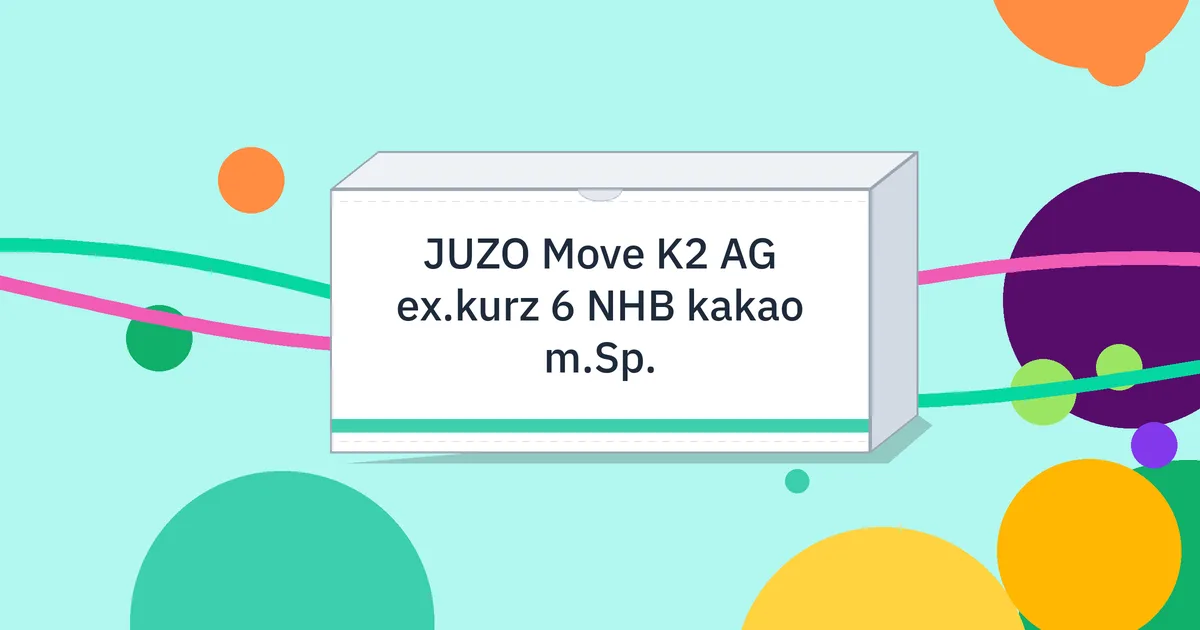 Symbolbild: Packung mit der Aufschrift JUZO Move K2 AG ex.kurz 6 NHB kakao m.Sp. (PZN 18563376) – Verfügbarkeit und Bezug in Apotheken in Frankfurt am Main