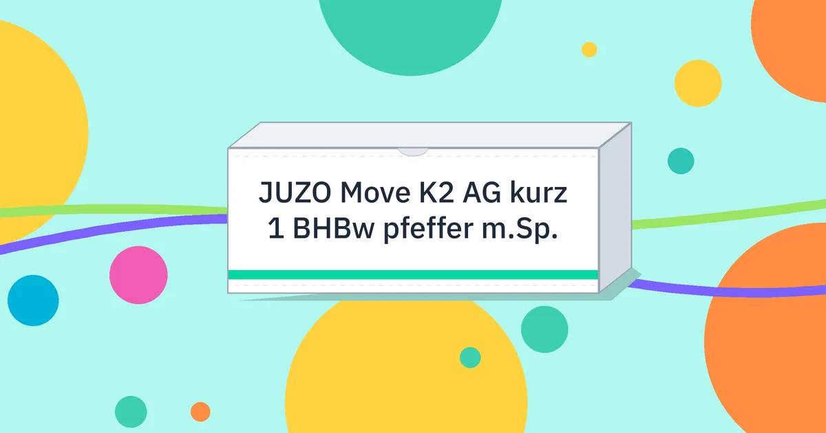 Symbolbild: Packung mit der Aufschrift JUZO Move K2 AG kurz 1 BHBw pfeffer m.Sp. (PZN 16645609) – Verfügbarkeit und Bezug in Apotheken in Frankfurt am Main