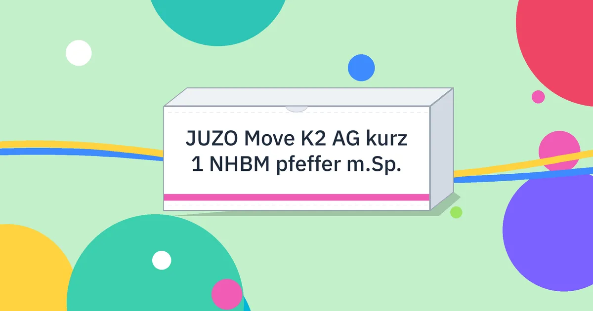 Symbolbild: Packung mit der Aufschrift JUZO Move K2 AG kurz 1 NHBM pfeffer m.Sp. (PZN 16642410) – Verfügbarkeit und Bezug in Apotheken in Frankfurt am Main