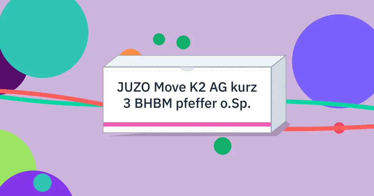Symbolbild: Packung mit der Aufschrift JUZO Move K2 AG kurz 3 BHBM pfeffer o.Sp. (PZN 16648163) – Verfügbarkeit und Bezug in Apotheken in Frankfurt am Main