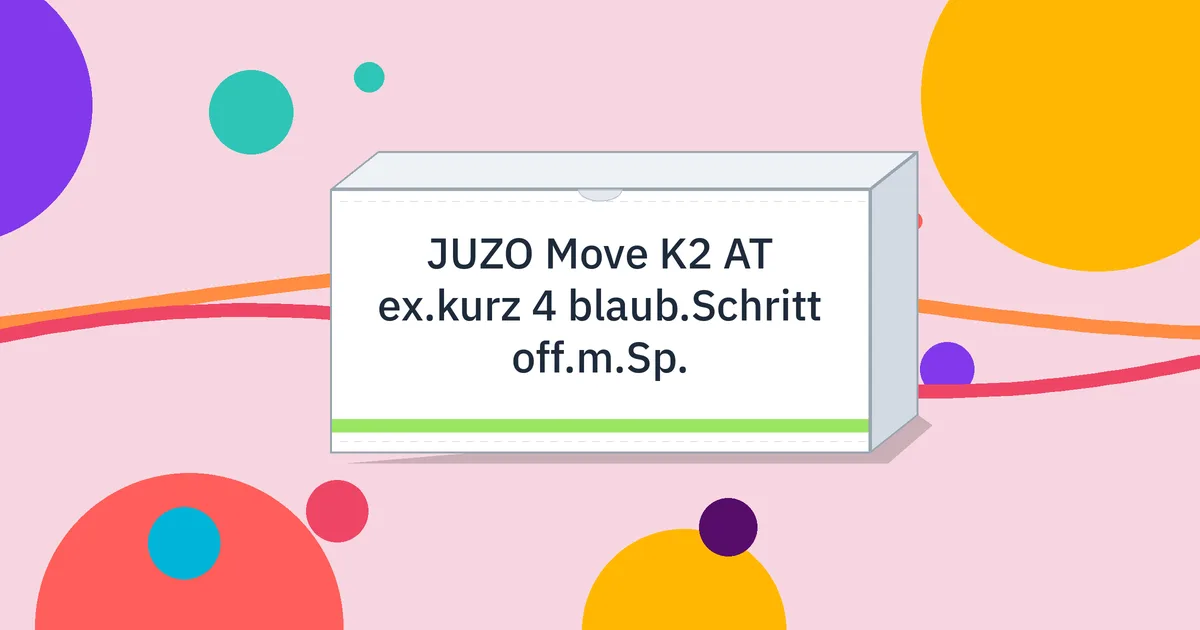 Symbolbild: Packung mit der Aufschrift JUZO Move K2 AT ex.kurz 4 blaub.Schritt off.m.Sp. (PZN 20671357) – Verfügbarkeit und Bezug in Apotheken in Frankfurt am Main