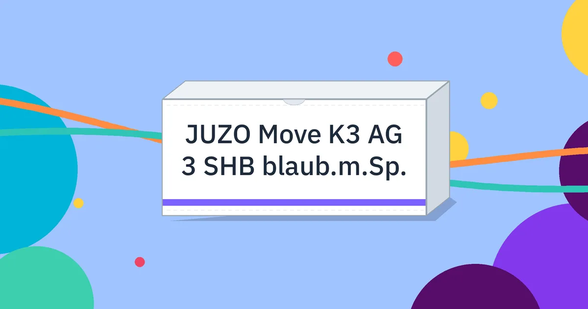 Symbolbild: Packung mit der Aufschrift JUZO Move K3 AG 3 SHB blaub.m.Sp. (PZN 18587193) – Verfügbarkeit und Bezug in Apotheken in Frankfurt am Main