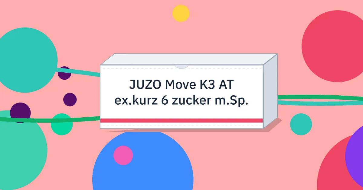 Symbolbild: Packung mit der Aufschrift JUZO Move K3 AT ex.kurz 6 zucker m.Sp. (PZN 20679821) – Verfügbarkeit und Bezug in Apotheken in Frankfurt am Main