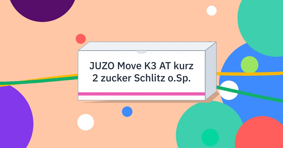 Symbolbild: Packung mit der Aufschrift JUZO Move K3 AT kurz 2 zucker Schlitz o.Sp. (PZN 20685448) – Verfügbarkeit und Bezug in Apotheken in Frankfurt am Main