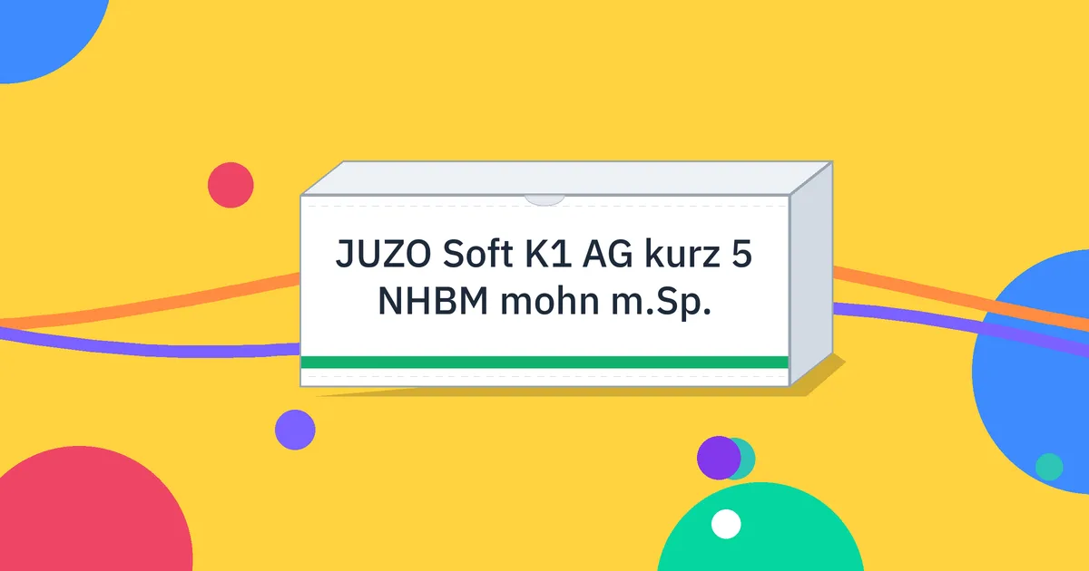 Symbolbild: Packung mit der Aufschrift JUZO Soft K1 AG kurz 5 NHBM mohn m.Sp. (PZN 15000135) – Verfügbarkeit und Bezug in Apotheken in Frankfurt am Main