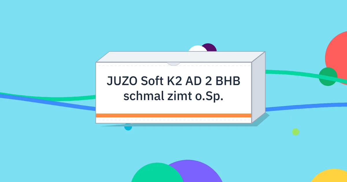 Symbolbild: Packung mit der Aufschrift JUZO Soft K2 AD 2 BHB schmal zimt o.Sp. (PZN 15466939) – Verfügbarkeit und Bezug in Apotheken in Frankfurt am Main