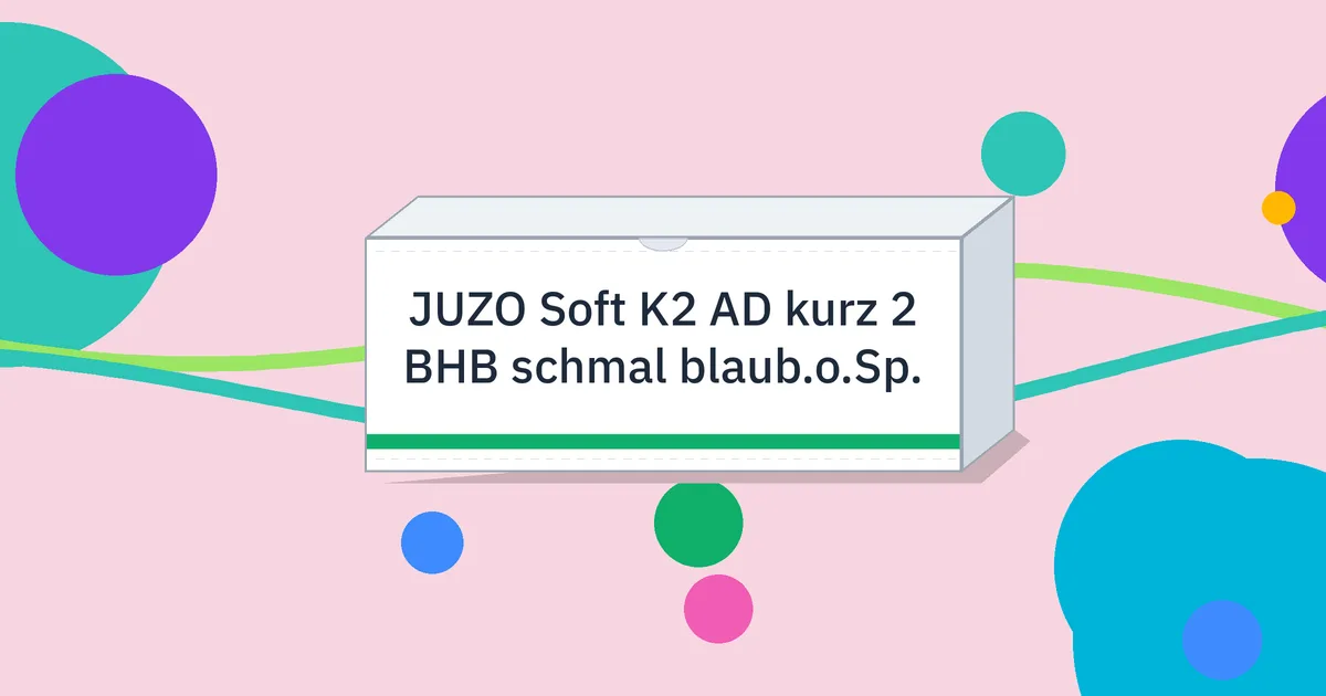 Symbolbild: Packung mit der Aufschrift JUZO Soft K2 AD kurz 2 BHB schmal blaub.o.Sp. (PZN 15467809) – Verfügbarkeit und Bezug in Apotheken in Frankfurt am Main