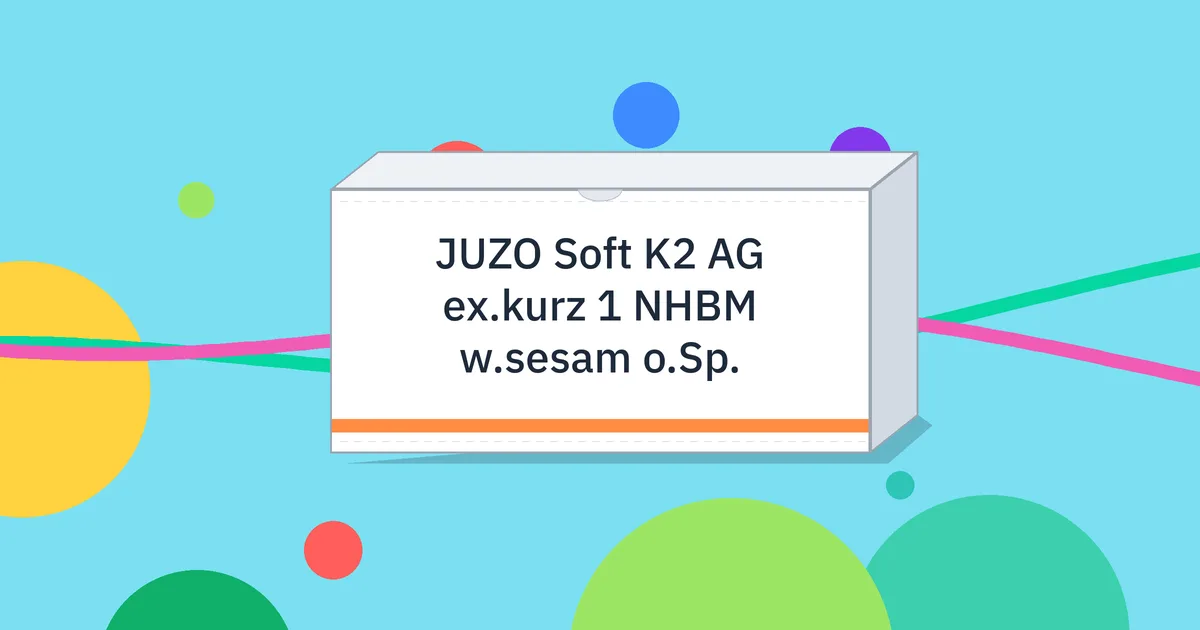 Symbolbild: Packung mit der Aufschrift JUZO Soft K2 AG ex.kurz 1 NHBM w.sesam o.Sp. (PZN 15021195) – Verfügbarkeit und Bezug in Apotheken in Frankfurt am Main