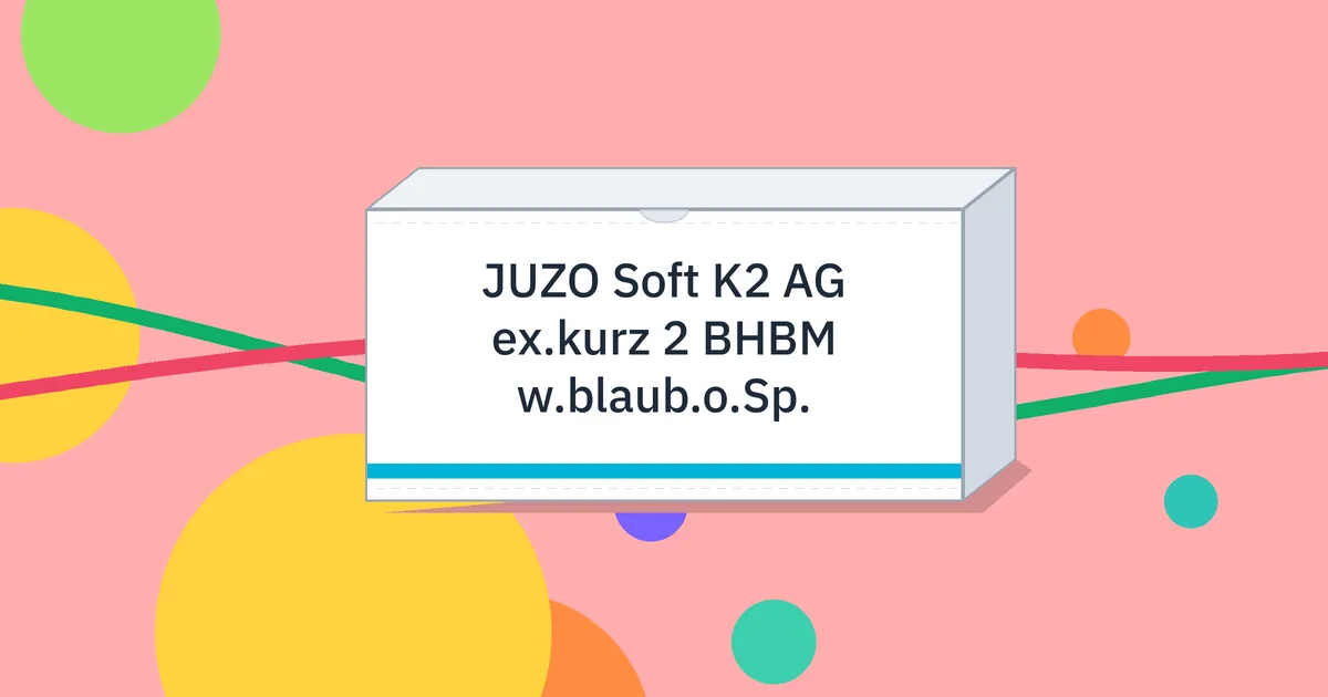 Symbolbild: Packung mit der Aufschrift JUZO Soft K2 AG ex.kurz 2 BHBM w.blaub.o.Sp. (PZN 14870236) – Verfügbarkeit und Bezug in Apotheken in Frankfurt am Main