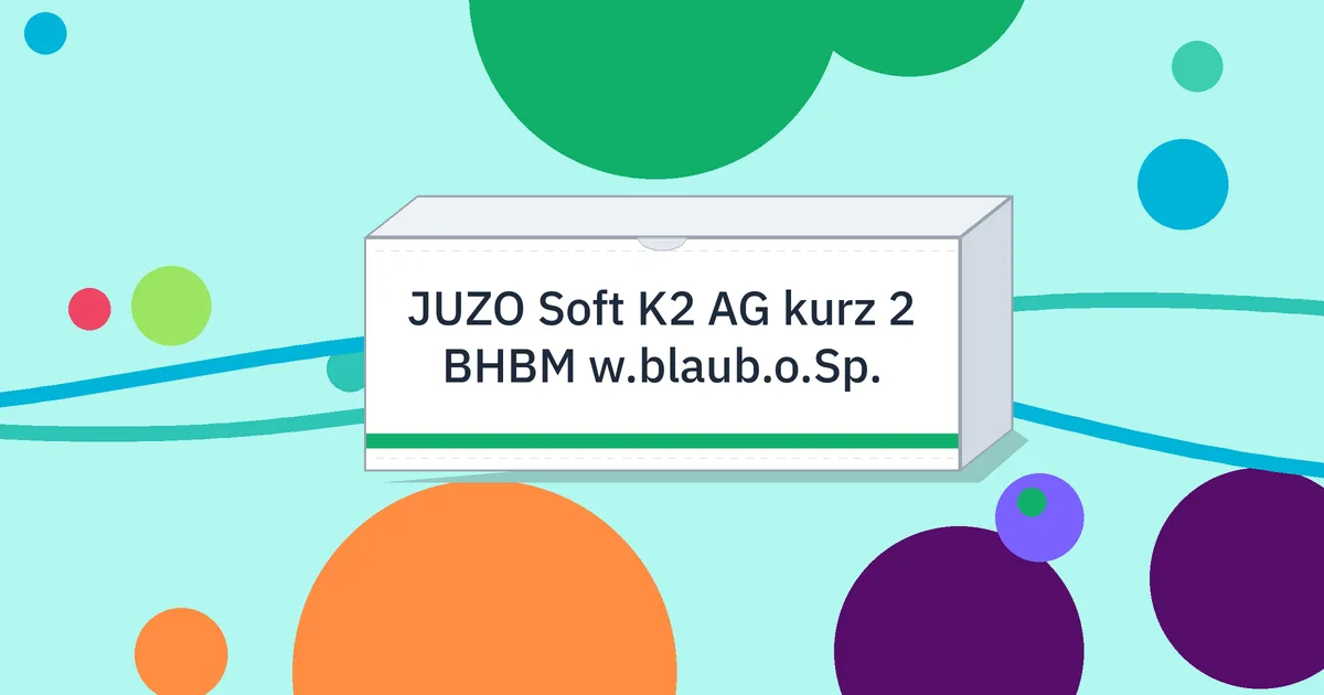 Symbolbild: Packung mit der Aufschrift JUZO Soft K2 AG kurz 2 BHBM w.blaub.o.Sp. (PZN 14869575) – Verfügbarkeit und Bezug in Apotheken in Frankfurt am Main